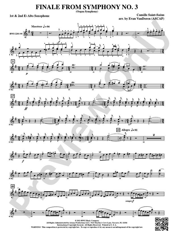 Finale from Symphony No. 3 - Organ Symphony: 1st & 2nd E-flat Alto Saxophone: 1st & 2nd E-flat ...