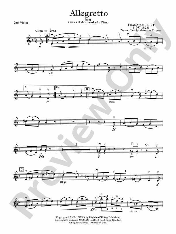Allegretto: 2nd Violin: 2nd Violin Part - Digital Sheet Music Download
