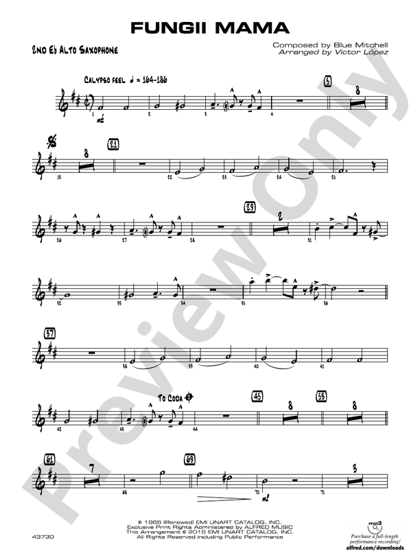 Fungii Mama: 2nd E-flat Alto Saxophone: 2nd E-flat Alto Saxophone Part - Digital Sheet Music ...