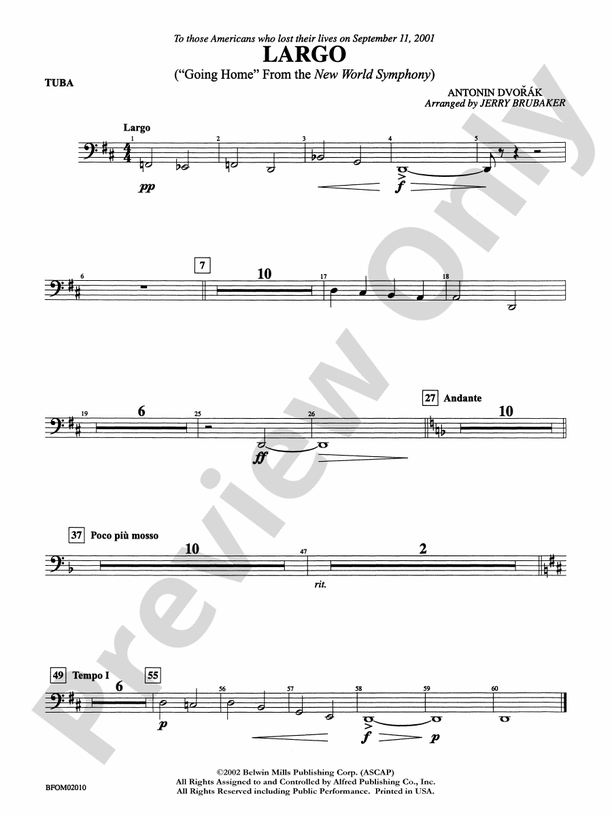 Largo ("Going Home" from the New World Symphony): Tuba: Tuba Part ...