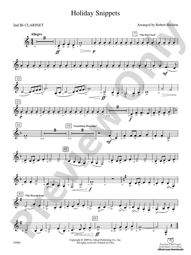 Holiday Snippets: 2nd B-flat Clarinet: 2nd B-flat Clarinet Part ...