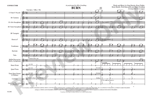 Burn: Score: Marching Band Score - Digital Sheet Music Download