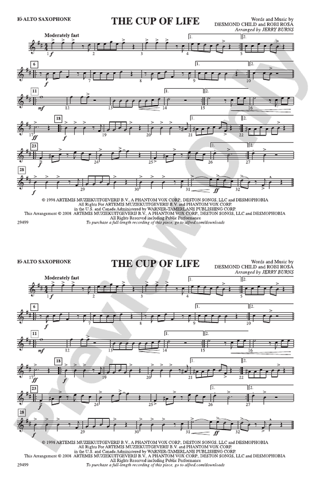 The Cup Of Life E Flat Alto Saxophone E Flat Alto Saxophone Part