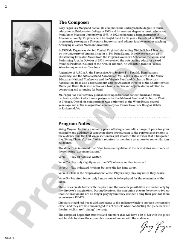 String Players' Union: String Orchestra Conductor Score & Parts: Gary ...