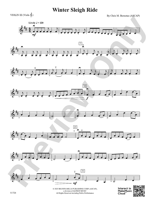 Winter Sleigh Ride: 3rd Violin (Viola [TC]): 3rd Violin (Viola [TC ...