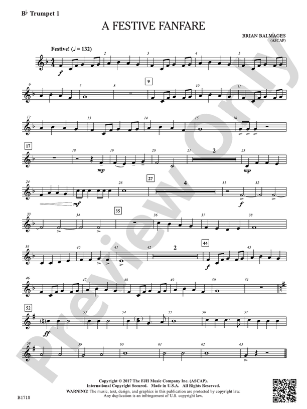 A Festive Fanfare: B-flat Trumpet 1: B-flat Trumpet 1 Part: Brian Balmages - Digital Sheet Music ...
