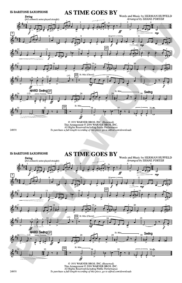 As Time Goes By: E-flat Baritone Saxophone: E-flat Baritone Saxophone Part - Digital Sheet Music ...