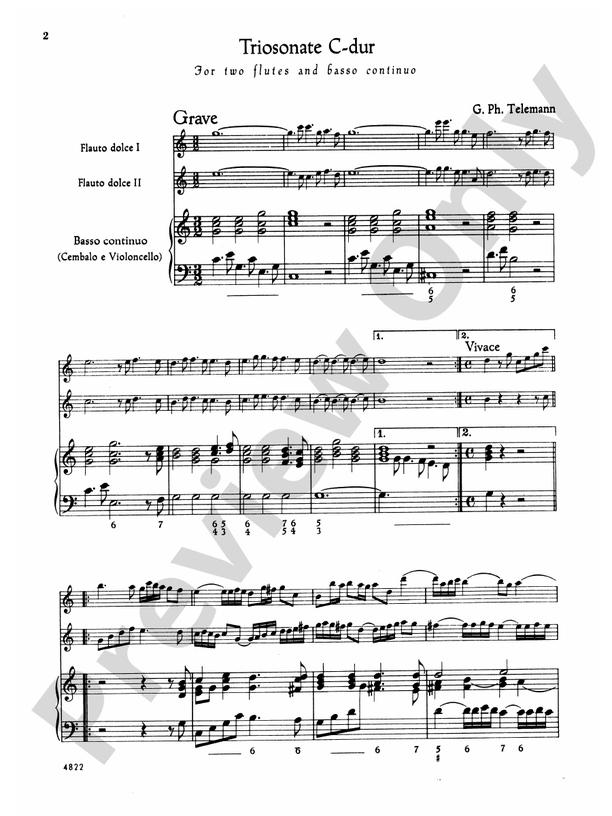 Telemann: Trio Sonata in C Major: Trio Sonata in C Major Part - Digital Sheet Music Download