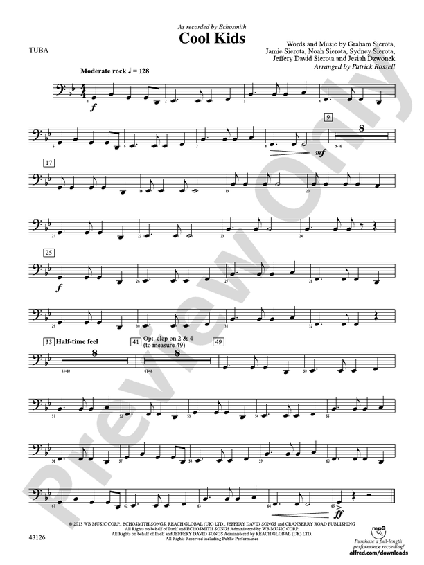 Cool Kids: Tuba: Tuba Part - Digital Sheet Music Download