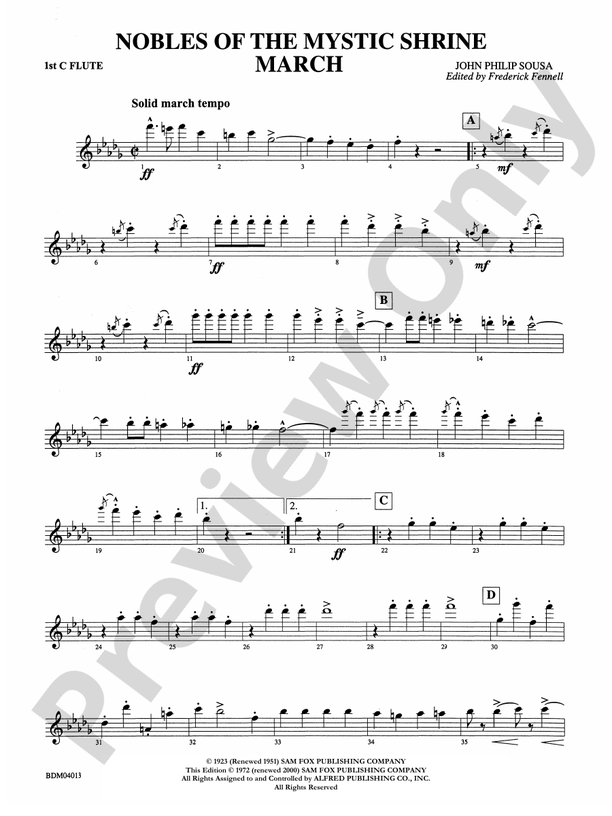 Nobles of the Mystic Shrine (March): Flute: Flute Part - Digital Sheet ...