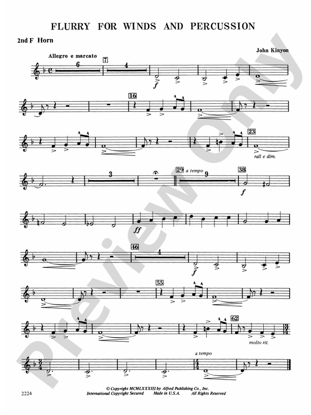 Flurry for Winds and Percussion: 2nd F Horn: 2nd F Horn Part - Digital ...