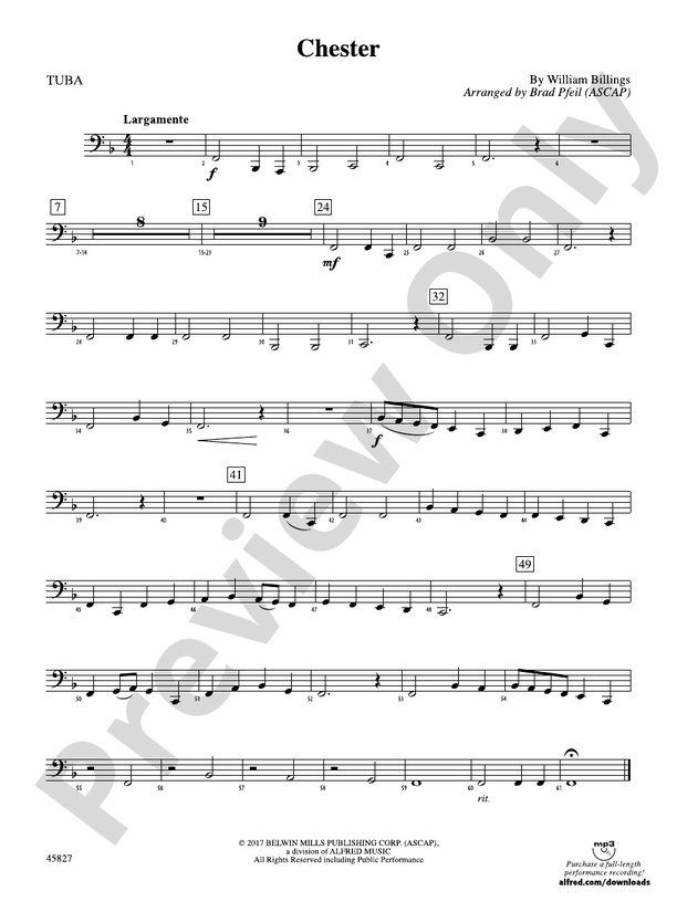 Chester: Tuba: Tuba Part - Digital Sheet Music Download