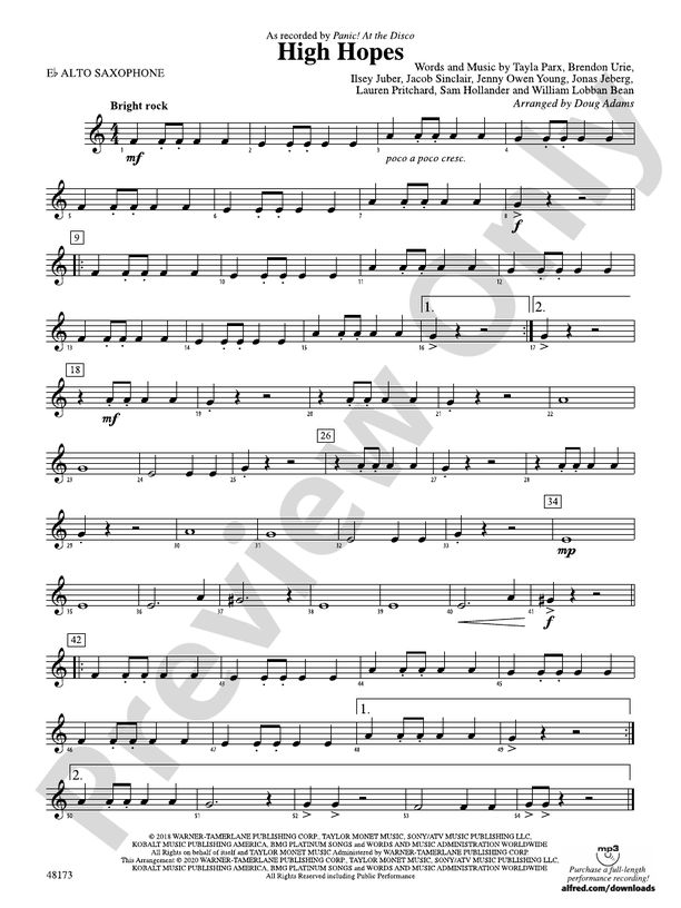 High Hopes: E-flat Alto Saxophone: E-flat Alto Saxophone Part - Digital ...
