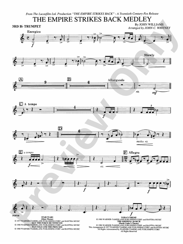 The Empire Strikes Back Medley: 3rd B-flat Trumpet: 3rd B-flat Trumpet ...