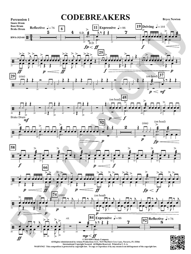 Codebreakers: 1st Percussion: 1st Percussion Part: Bryce Newton ...