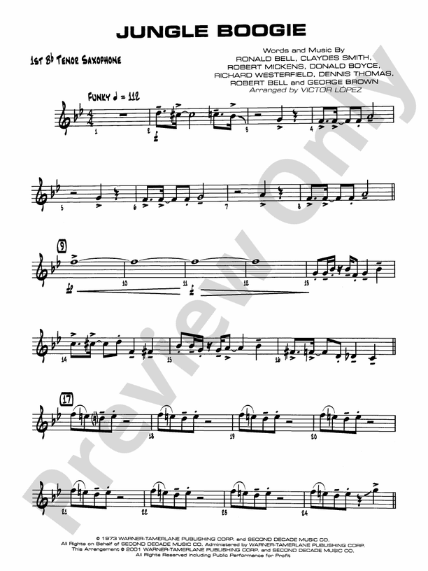 Jungle Boogie: B-flat Tenor Saxophone: B-flat Tenor Saxophone Part ...
