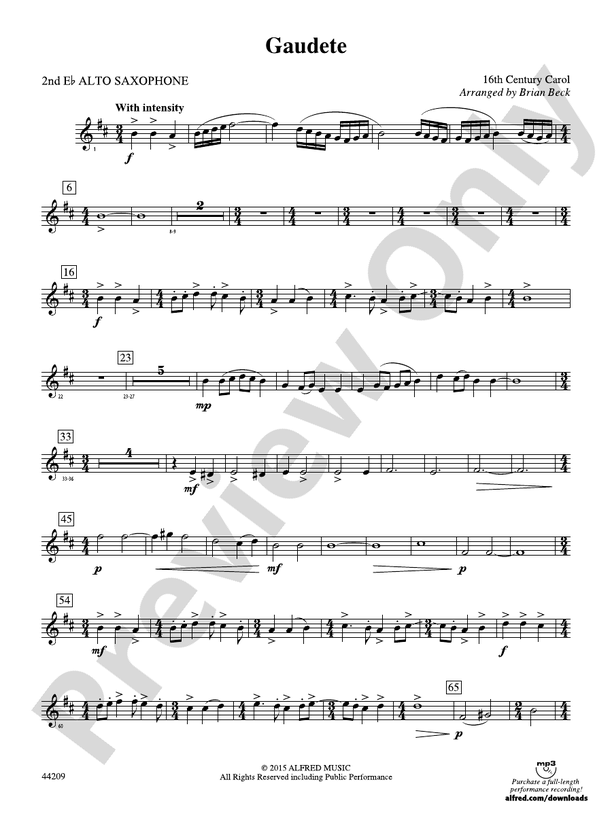 Gaudete: 2nd E-flat Alto Saxophone: 2nd E-flat Alto Saxophone Part - Digital Sheet Music Download