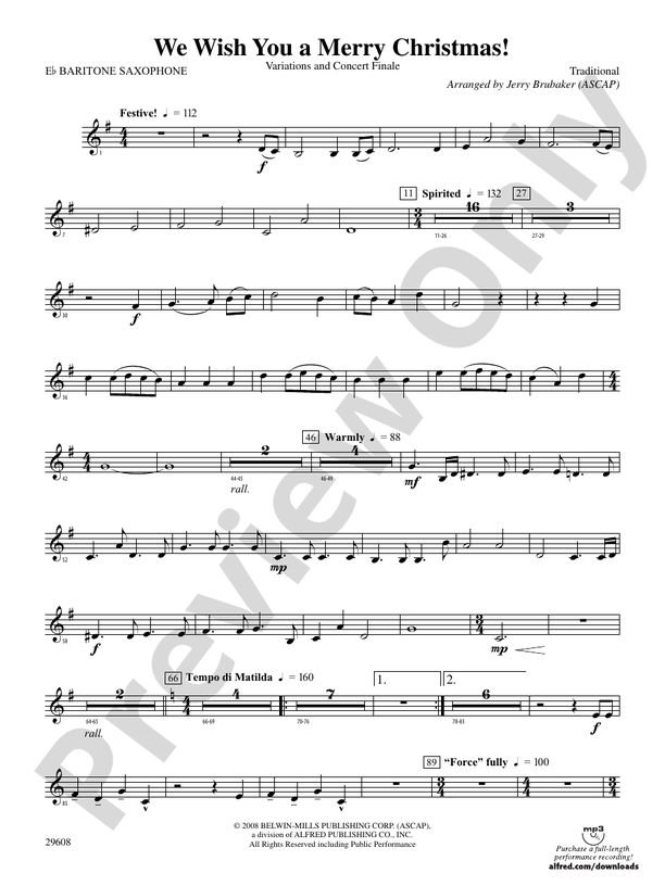 We Wish You a Merry Christmas!: E-flat Baritone Saxophone: E-flat Baritone Saxophone Part ...