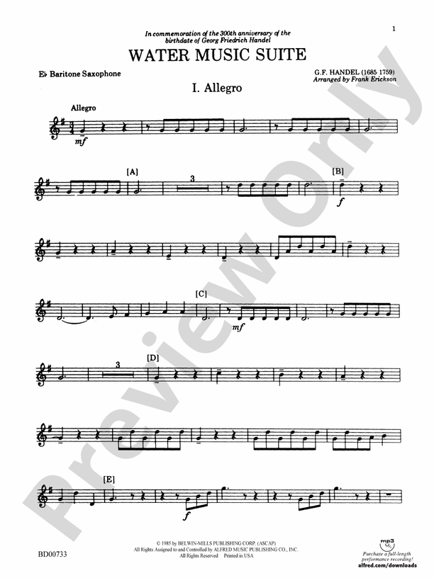 Water Music Suite: E-flat Baritone Saxophone: E-flat Baritone Saxophone Part - Digital Sheet ...
