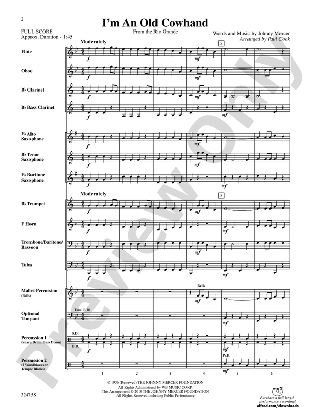 I'm an Old Cowhand (from the Rio Grande): Score: Concert Band Score ...