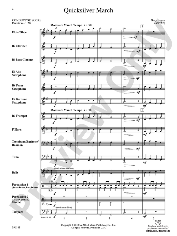 Quicksilver March: Concert Band Conductor Score & Parts: Gary Fagan - Digital Sheet Music Download