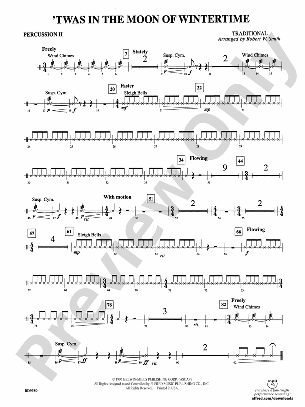 Twas in the Moon of Wintertime: 2nd Percussion: 2nd Percussion Part - Digital Sheet Music Download