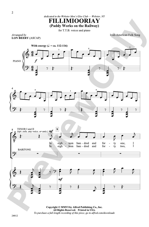 Fillimiooriay (Paddy Works on the Railway): TTB Choral Octavo - Digital ...