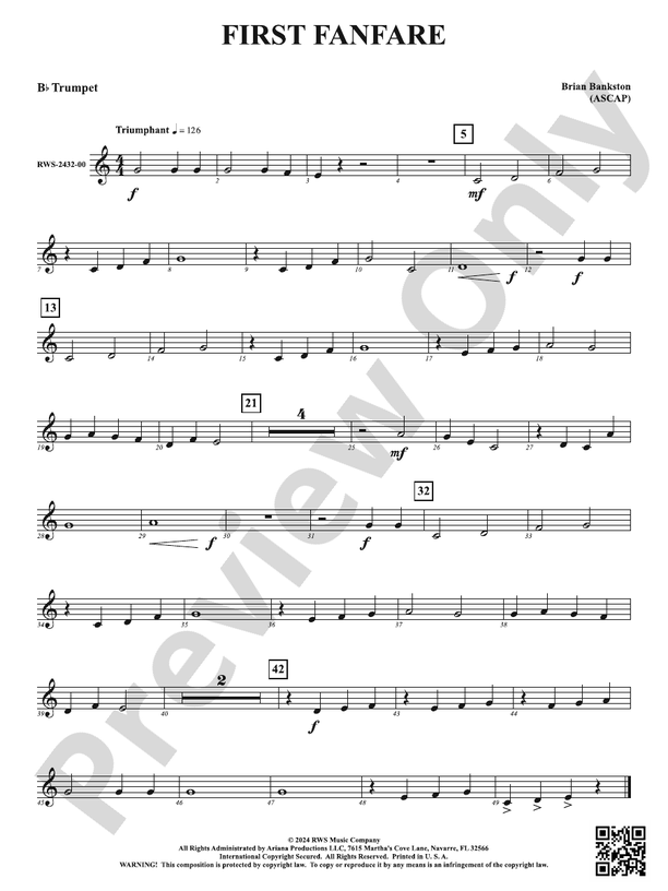 First Fanfare: 1st B-flat Trumpet: 1st B-flat Trumpet Part: Brian Bankston - Digital Sheet Music ...