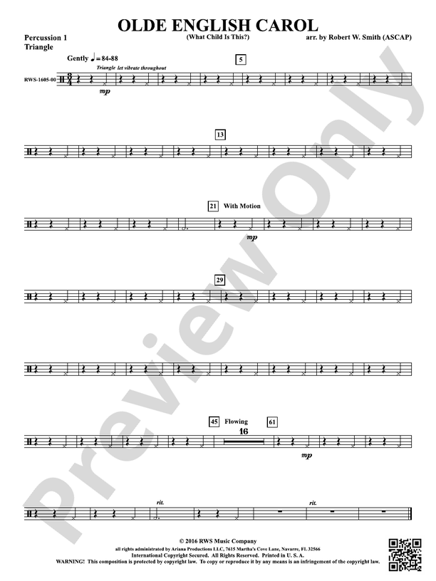 Olde English Carol - What Child Is This?: 1st Percussion: 1st ...