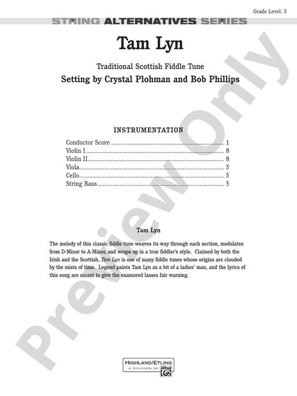 Tam Lyn: Score: String Orchestra Score - Digital Sheet Music Download