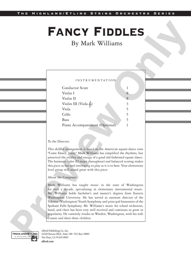Fancy Fiddles: String Orchestra Conductor Score & Parts: Mark Williams ...