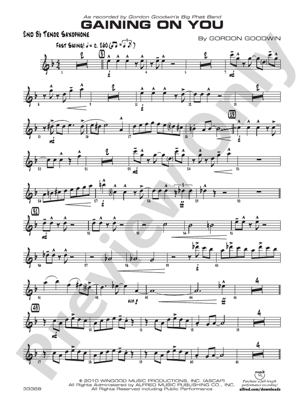 Gaining On You: 2nd B-flat Tenor Saxophone: 2nd B-flat Tenor Saxophone Part - Digital Sheet ...
