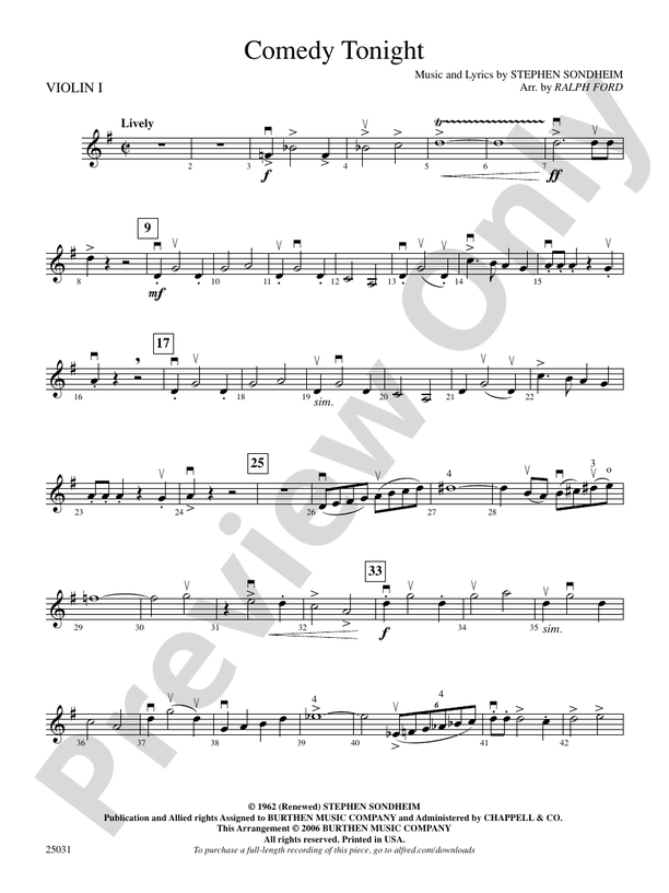 Comedy Tonight: 1st Violin: 1st Violin Part - Digital Sheet Music Download