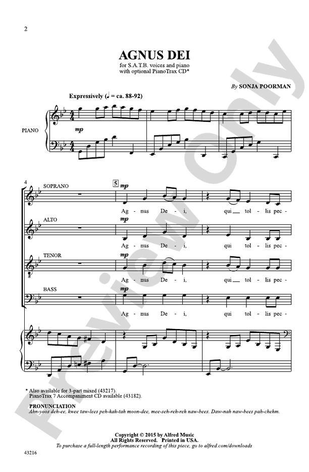 Agnus Dei: SATB Choral Octavo: Sonja Poorman - Digital Sheet Music Download Agnus Dei: SATB Choral Octavo: Sonja Poorman - Digital Sheet Music Download