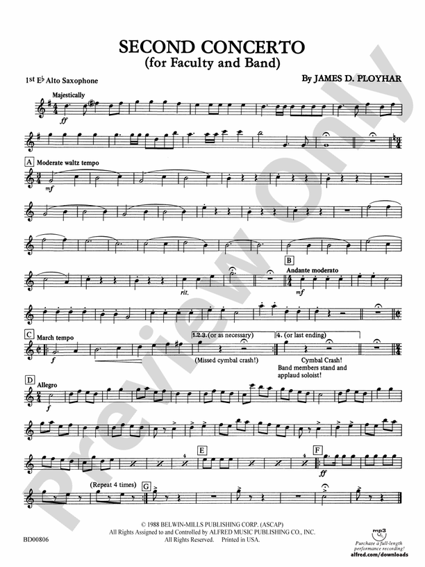 Second Concerto for Faculty and Band: E-flat Alto Saxophone: E-flat ...