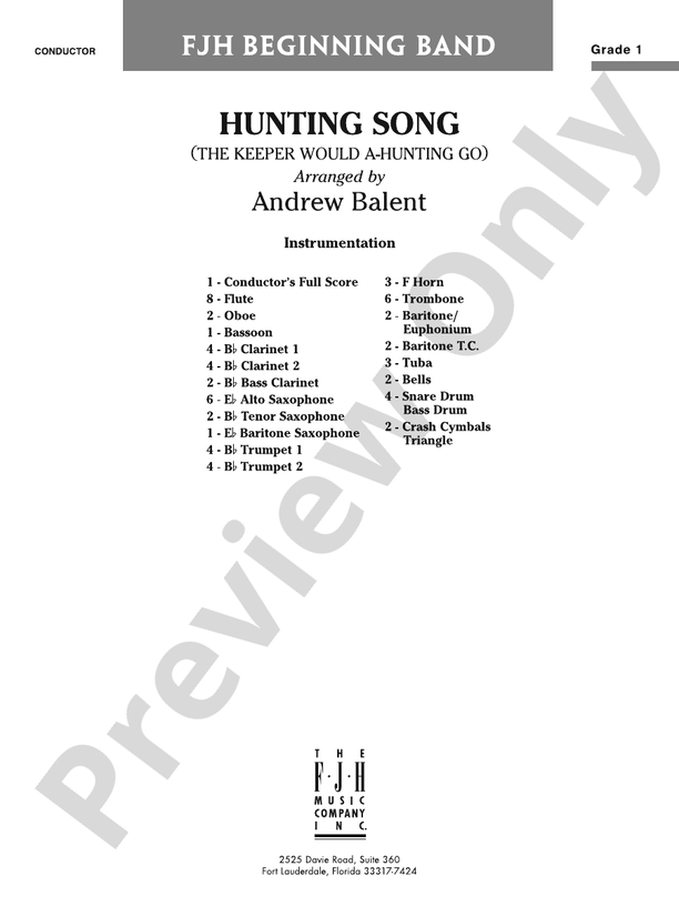Hunting Song (The Keeper Would A-Hunting Go): Concert Band Conductor ...