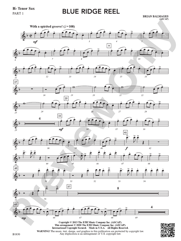 Blue Ridge Reel: Part 1 Tenor Sax: Part 1 Tenor Sax Part: Brian ...