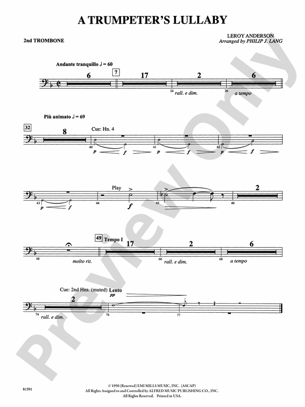 Trumpeter S Lullaby 2nd Trombone 2nd Trombone Part Digital Sheet