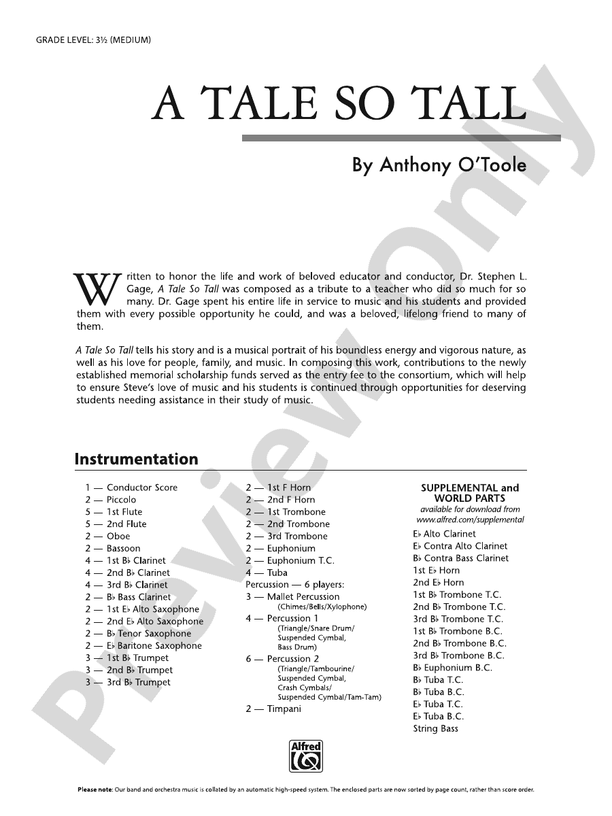 A Tale So Tall: Score: Concert Band Score - Digital Sheet Music Download