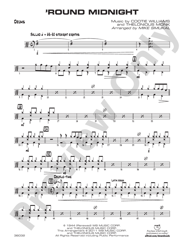 'Round Midnight: Drums: Drums Part - Digital Sheet Music Download
