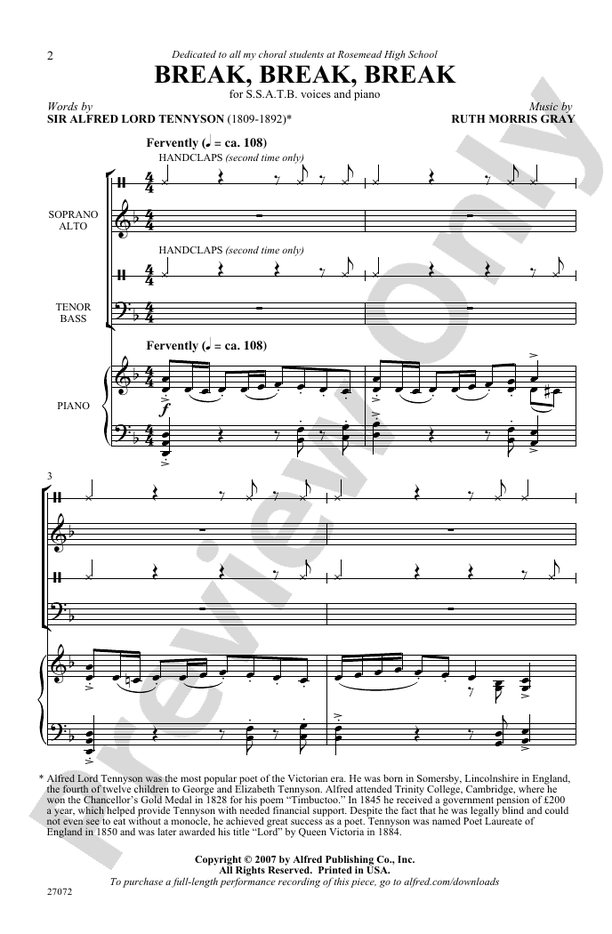Break, Break, Break: SSATB Choral Octavo: Ruth Morris Gray - Digital ...