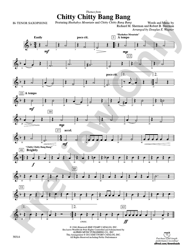 Chitty Chitty Bang Bang, Themes from: B-flat Tenor Saxophone: B-flat ...