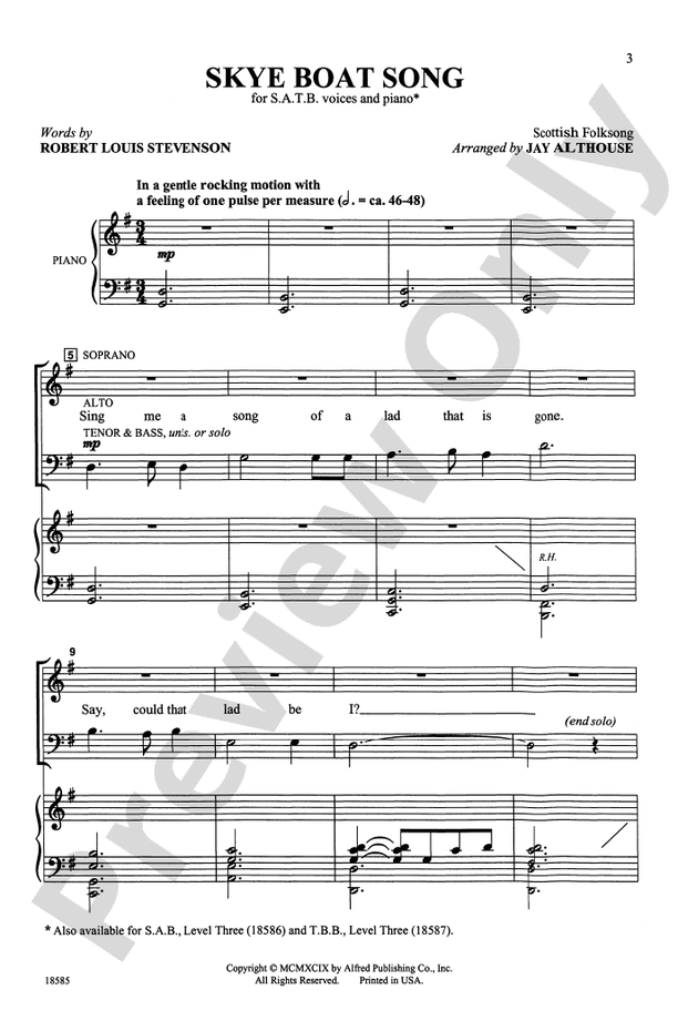 Skye Boat Song: SATB Choral Octavo - Digital Sheet Music Download