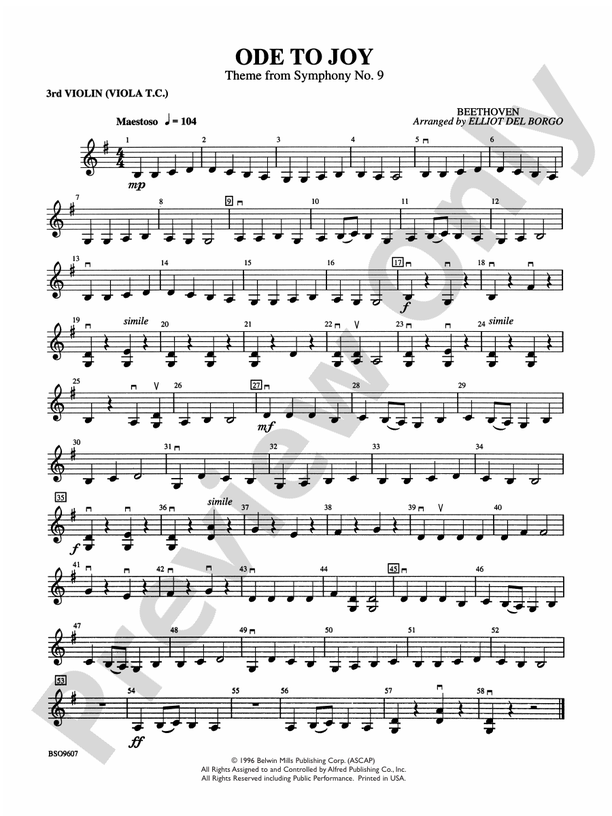 Ode to Joy: 3rd Violin (Viola [TC]): 3rd Violin (Viola [TC]) Part ...