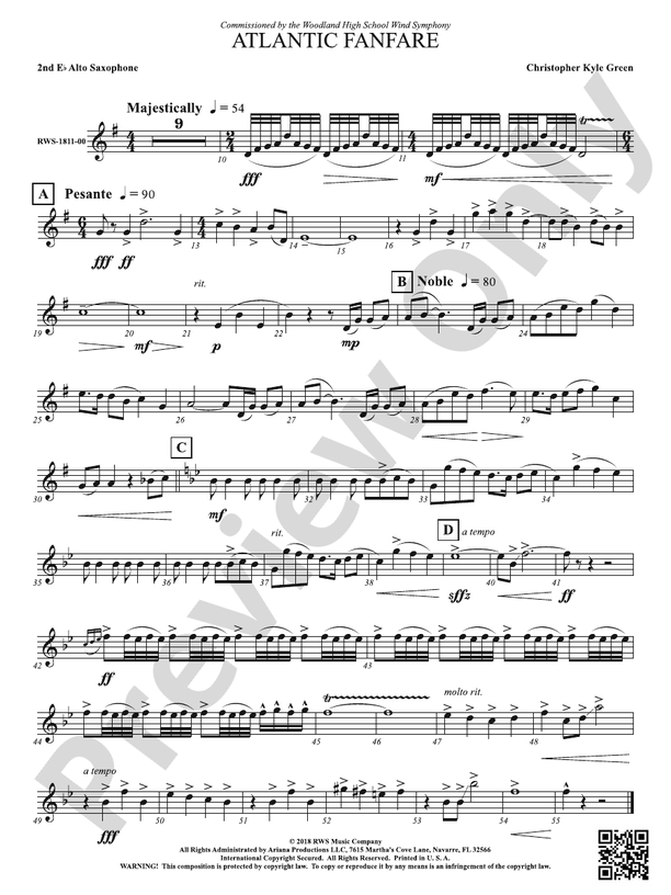 Atlantic Fanfare: 2nd E-flat Alto Saxophone: 2nd E-flat Alto Saxophone Part: Christopher Kyle ...
