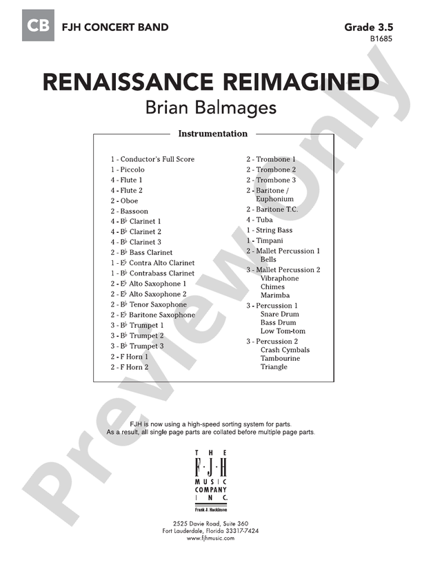 Renaissance Reimagined: Concert Band Conductor Score & Parts: Brian ...
