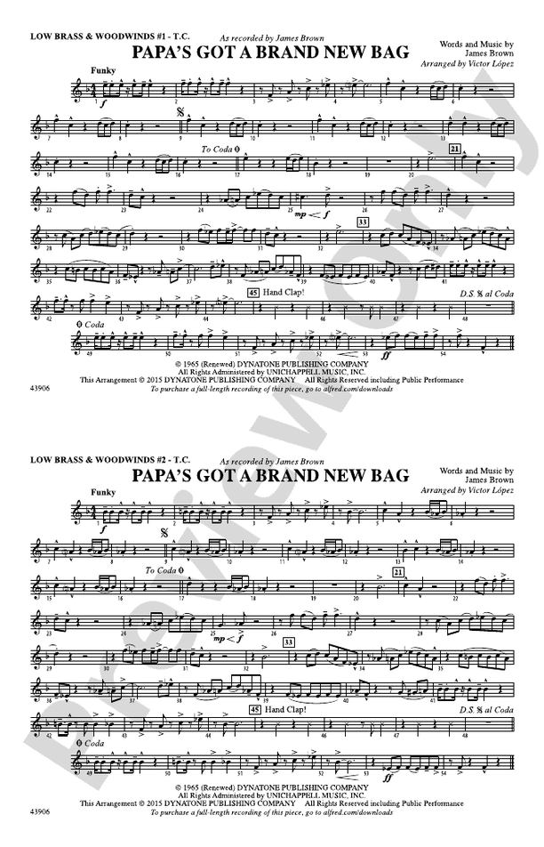 Papa's Got a Brand New Bag: Low Brass & Woodwinds #1 - Treble Clef: Low ...