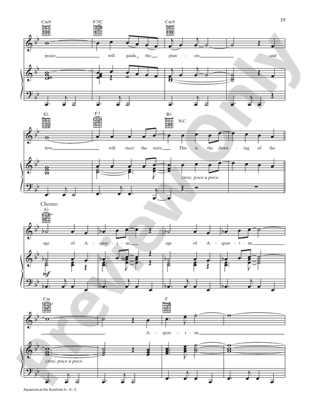 Aquarius/Let the Sunshine In (from "Hair"): Piano/Vocal/Chords: 5th ...