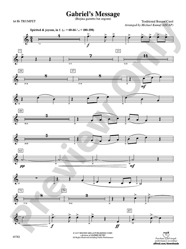 Gabriel's Message: 1st B-flat Trumpet: 1st B-flat Trumpet Part - Digital Sheet Music Download