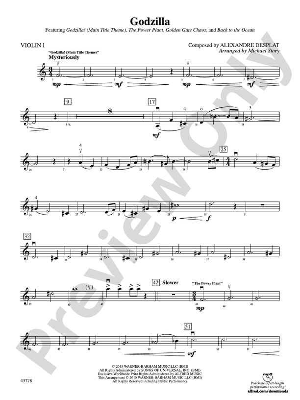 Godzilla: 1st Violin: 1st Violin Part - Digital Sheet Music Download